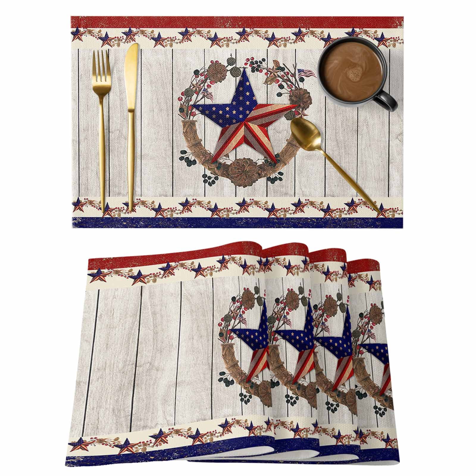 Country Star Placemats Set of 4, Berry Red Buffalo Plaid Non-Slip Place ...
