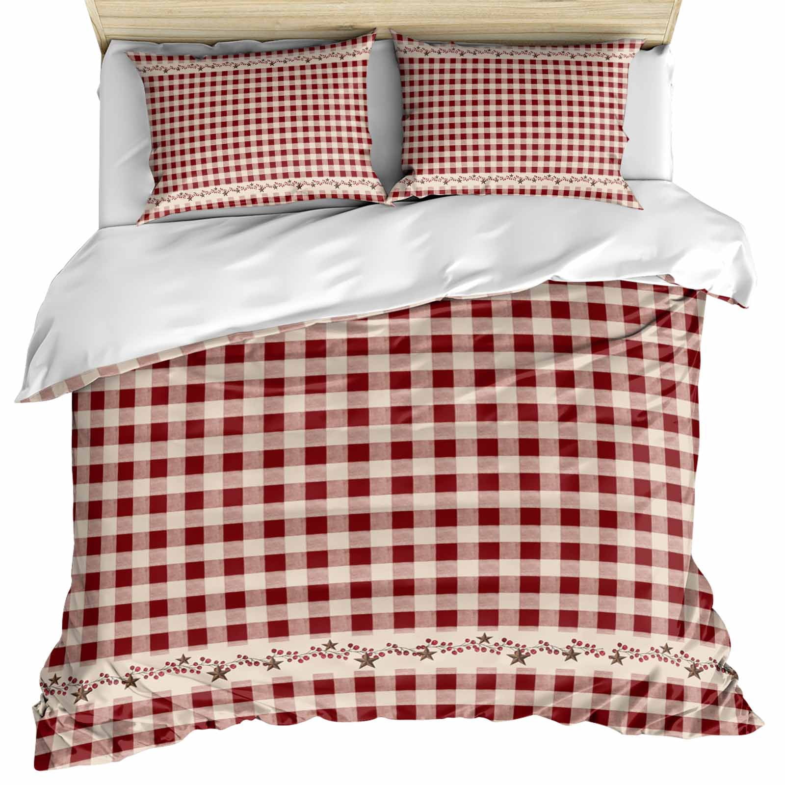Country Star Plaid Bedding 3 Piece Duvet Cover Set Queen Size, Retro ...