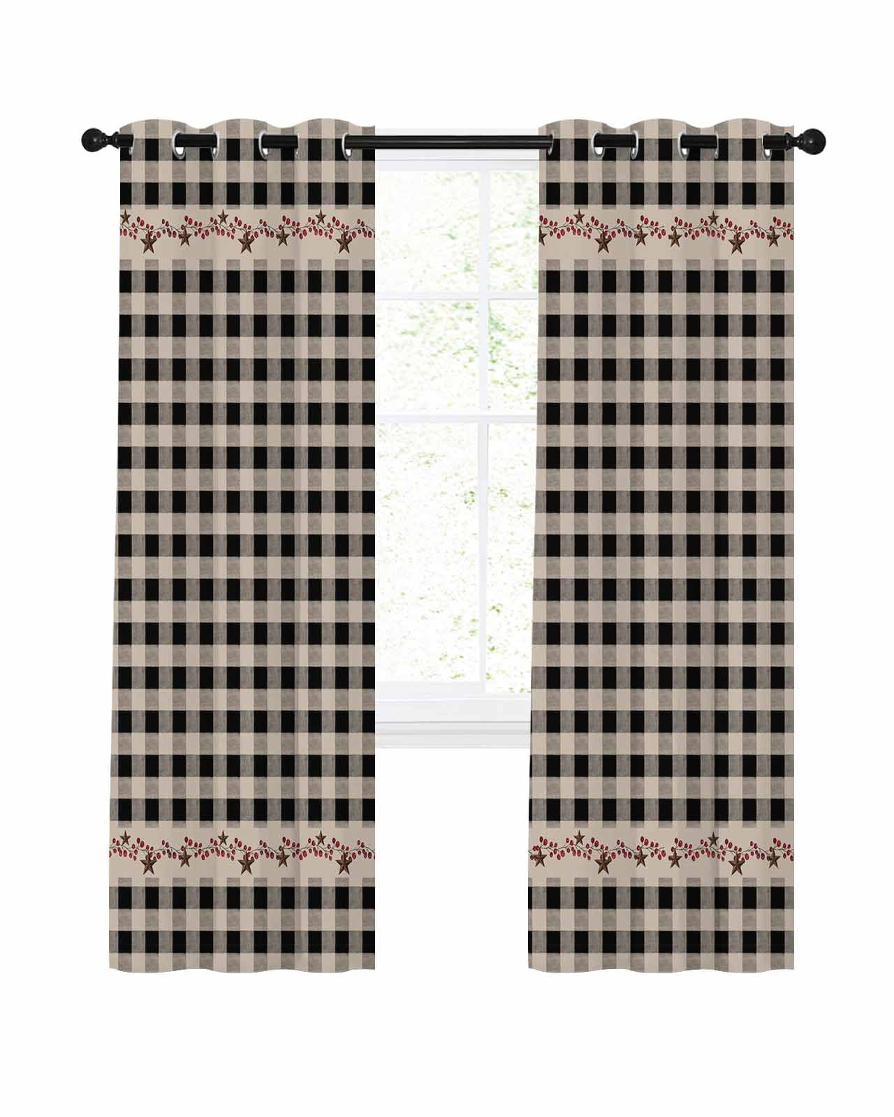 Country Star Plaid Blackout Curtains, Light Blocking Print Window ...