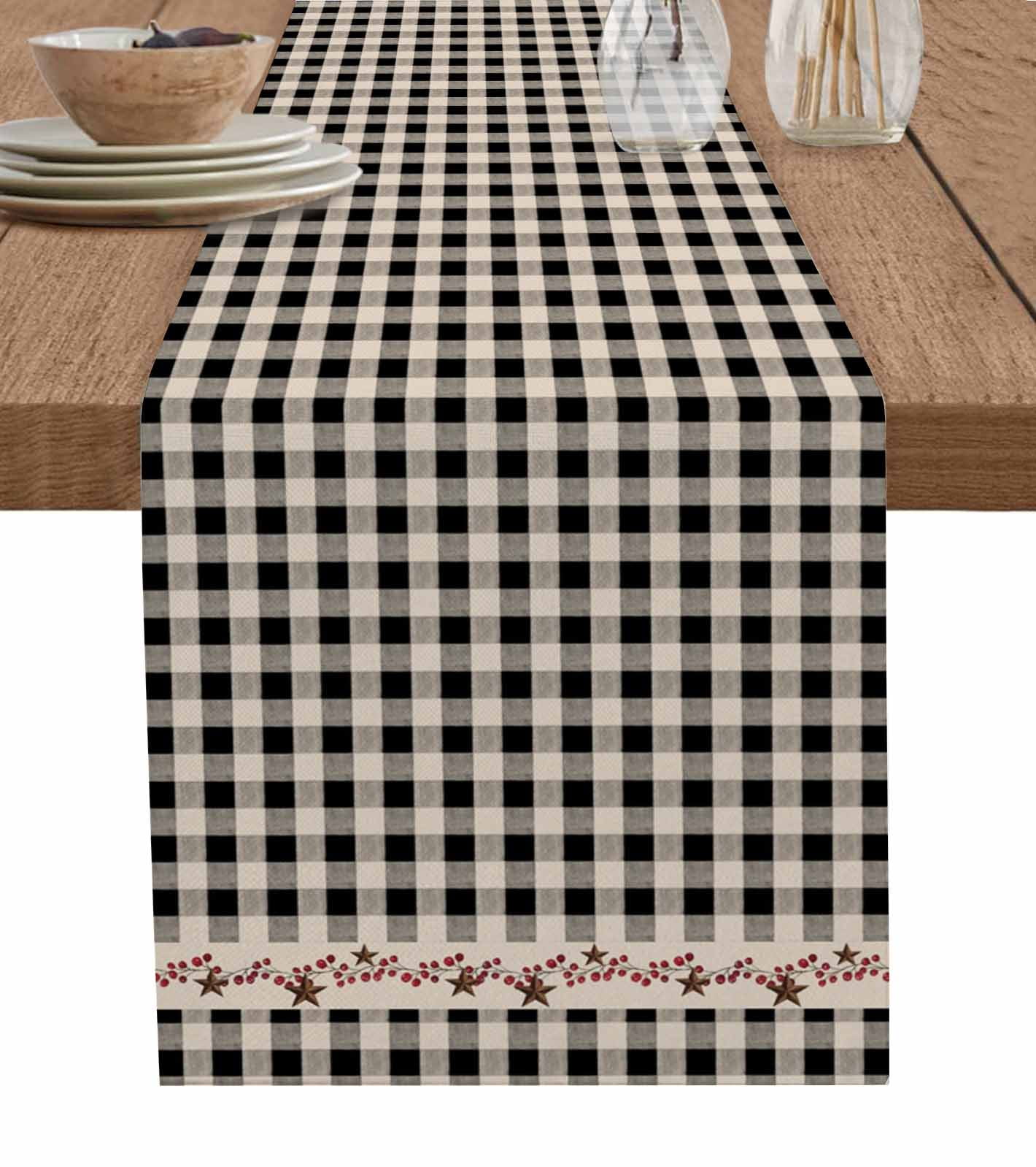 Country Star Plaid Burlap Cotton Table Runner 13x108 Inches Long, Black ...
