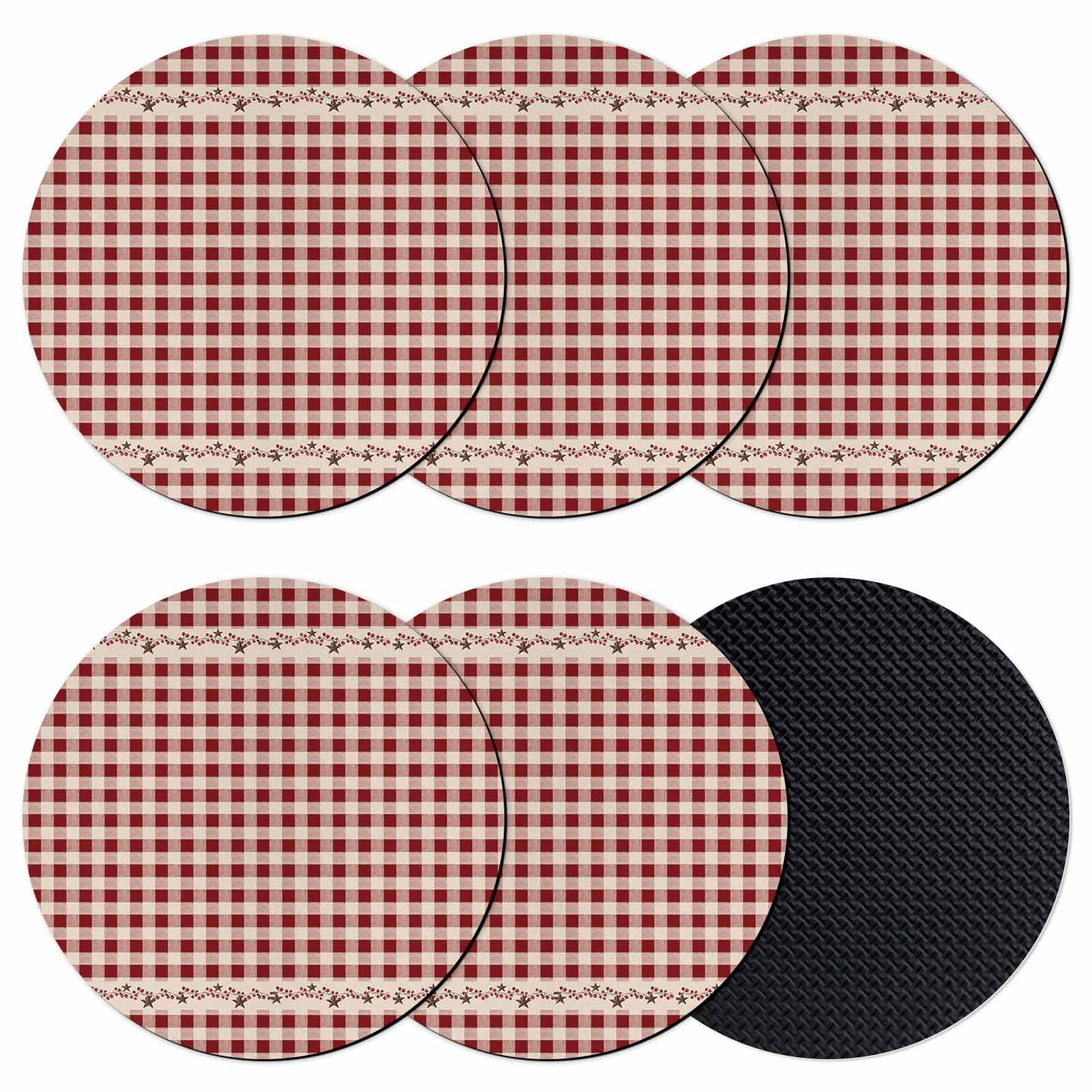 Country Star Plaid Coasters Set of 6, Retro Red American Farm Barn ...