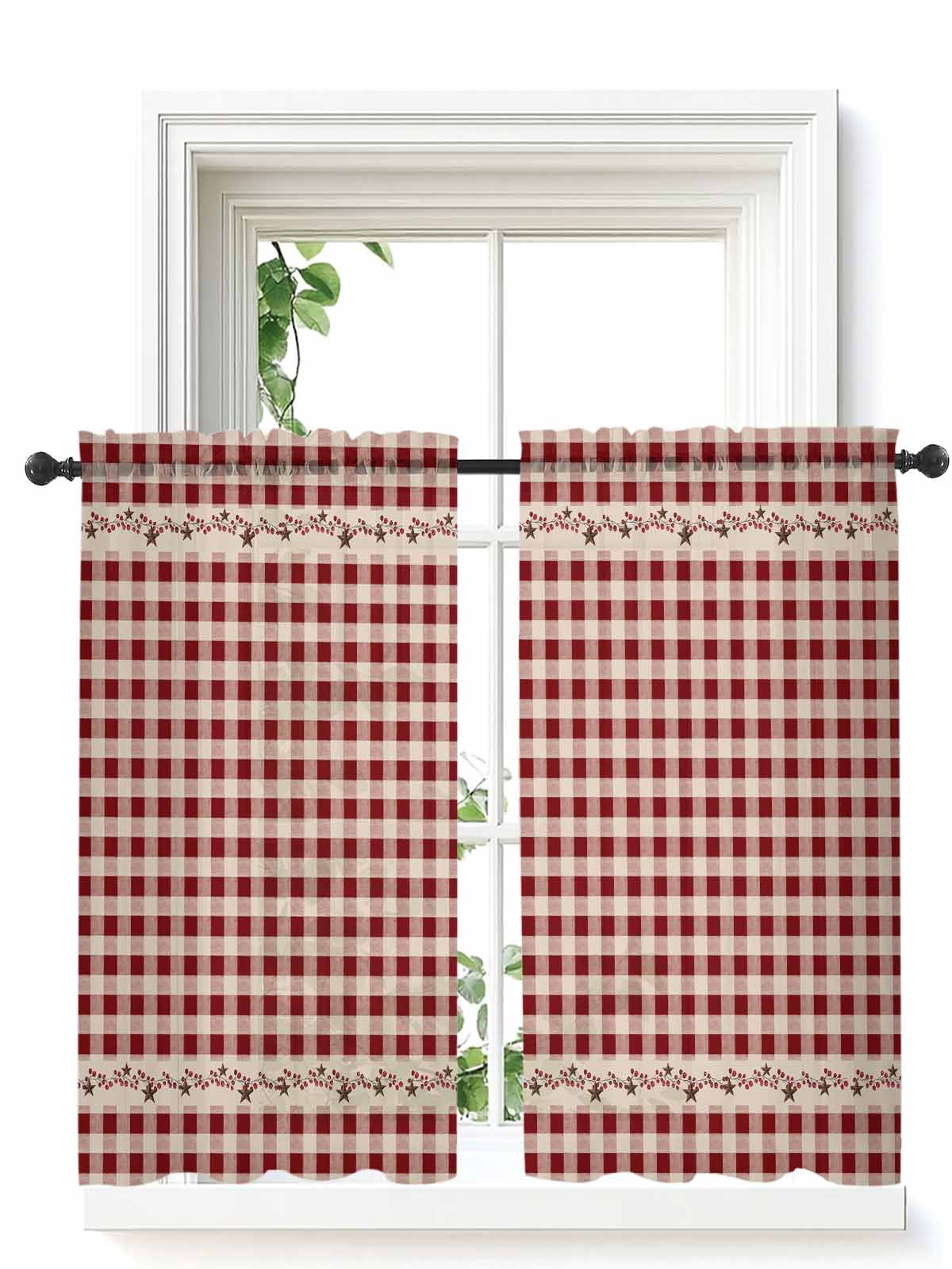 Country Star Plaid Curtains 45 Inch Length, Sheer Curtains for Bedroom ...