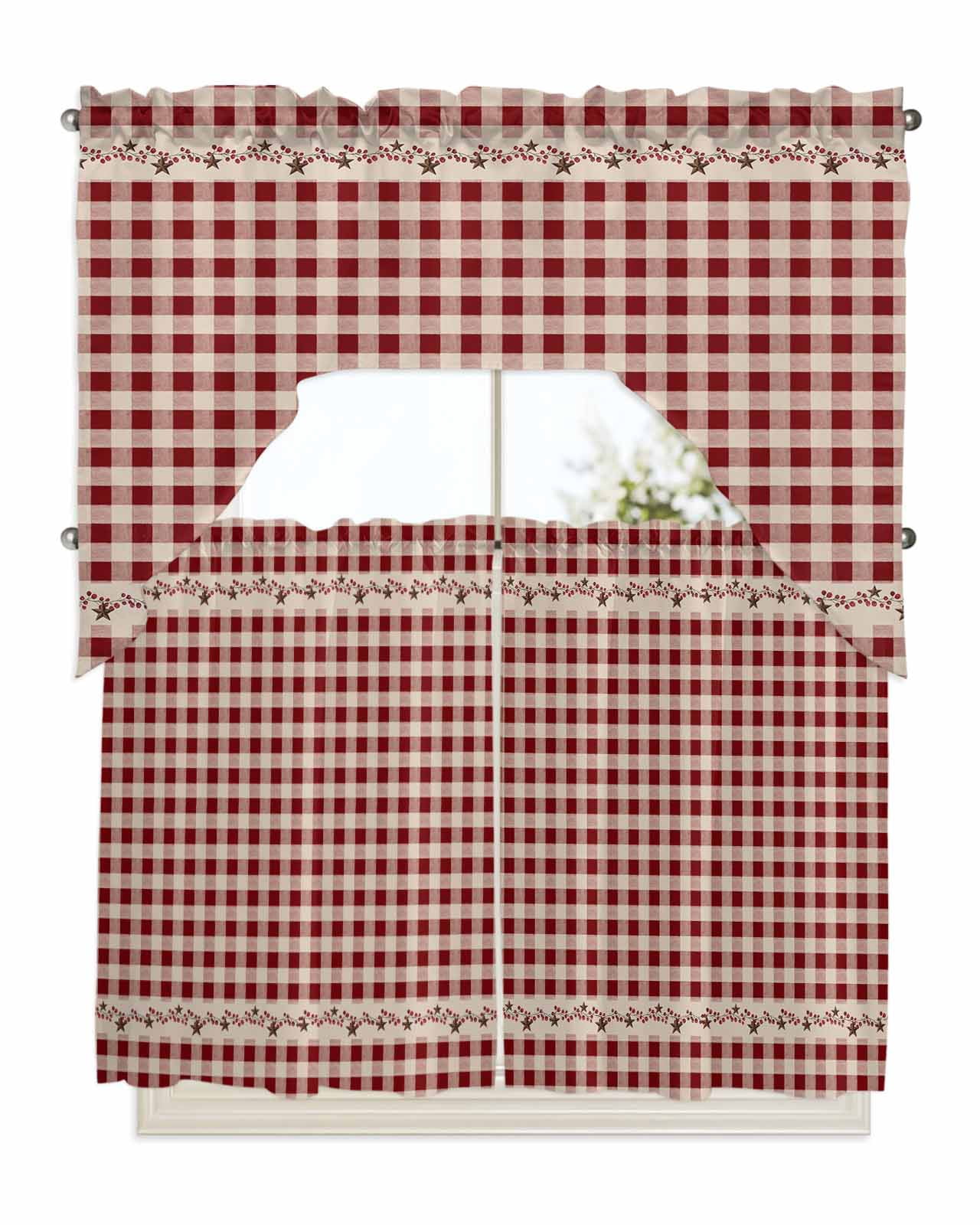 Country Star Plaid Kitchen Curtains Swag Valance and Tier Curtains Set ...