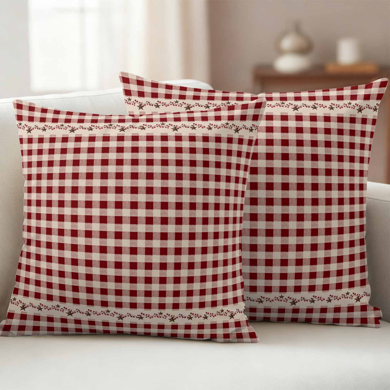 Country Star Plaid Outdoor Waterproof Throw Pillow Covers 24x24 Set of ...