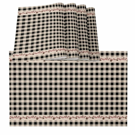 Country Star Plaid Placemats for Dinning Table Set of 6, Black Retro ...