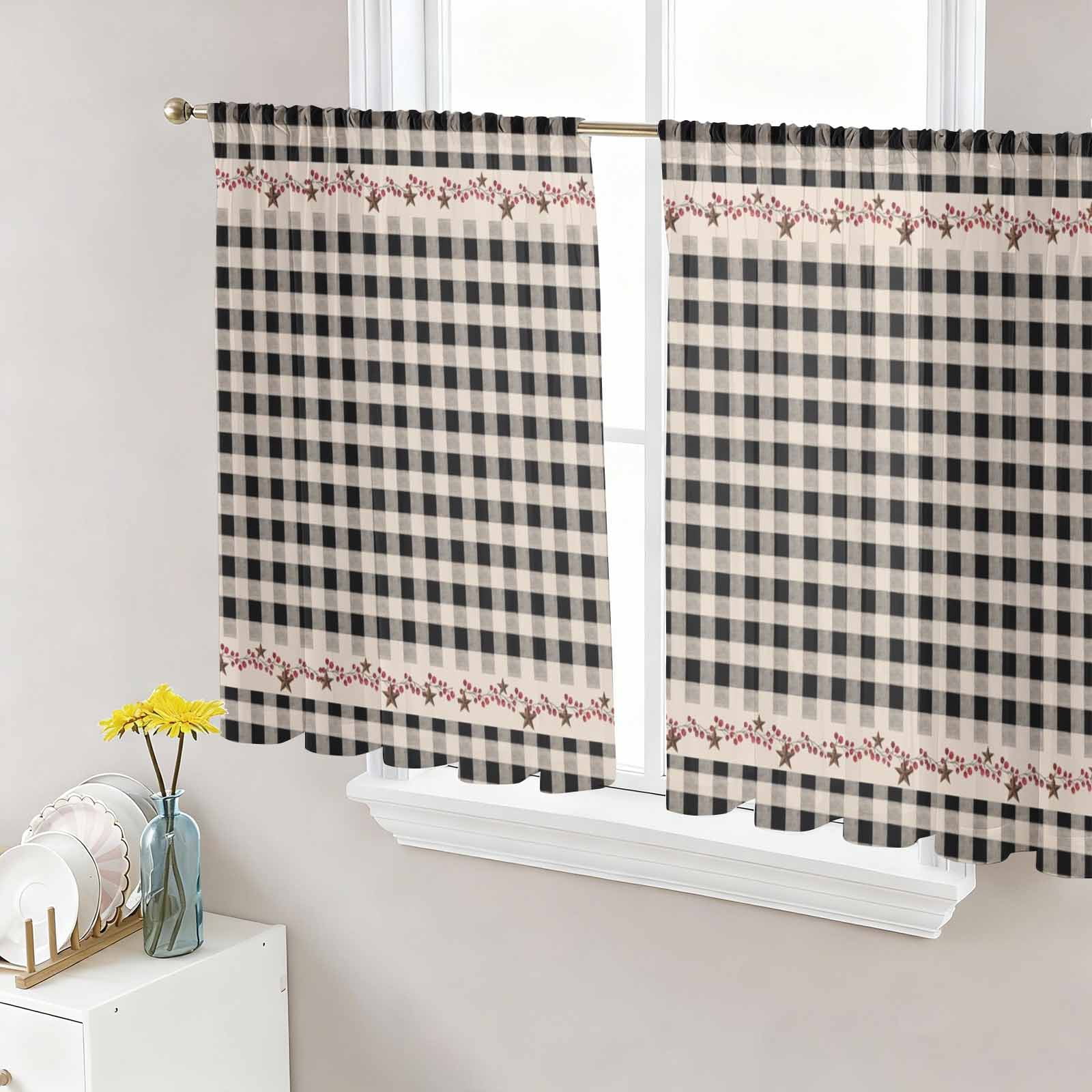Country Star Plaid Semi Sheer Curtains 45 Inch Length 2 Panels Set ...