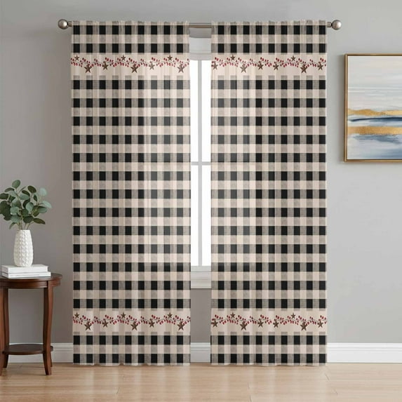 Country Star Plaid Semi Sheer Curtains 72 Inch Length 2 Panels Set ...