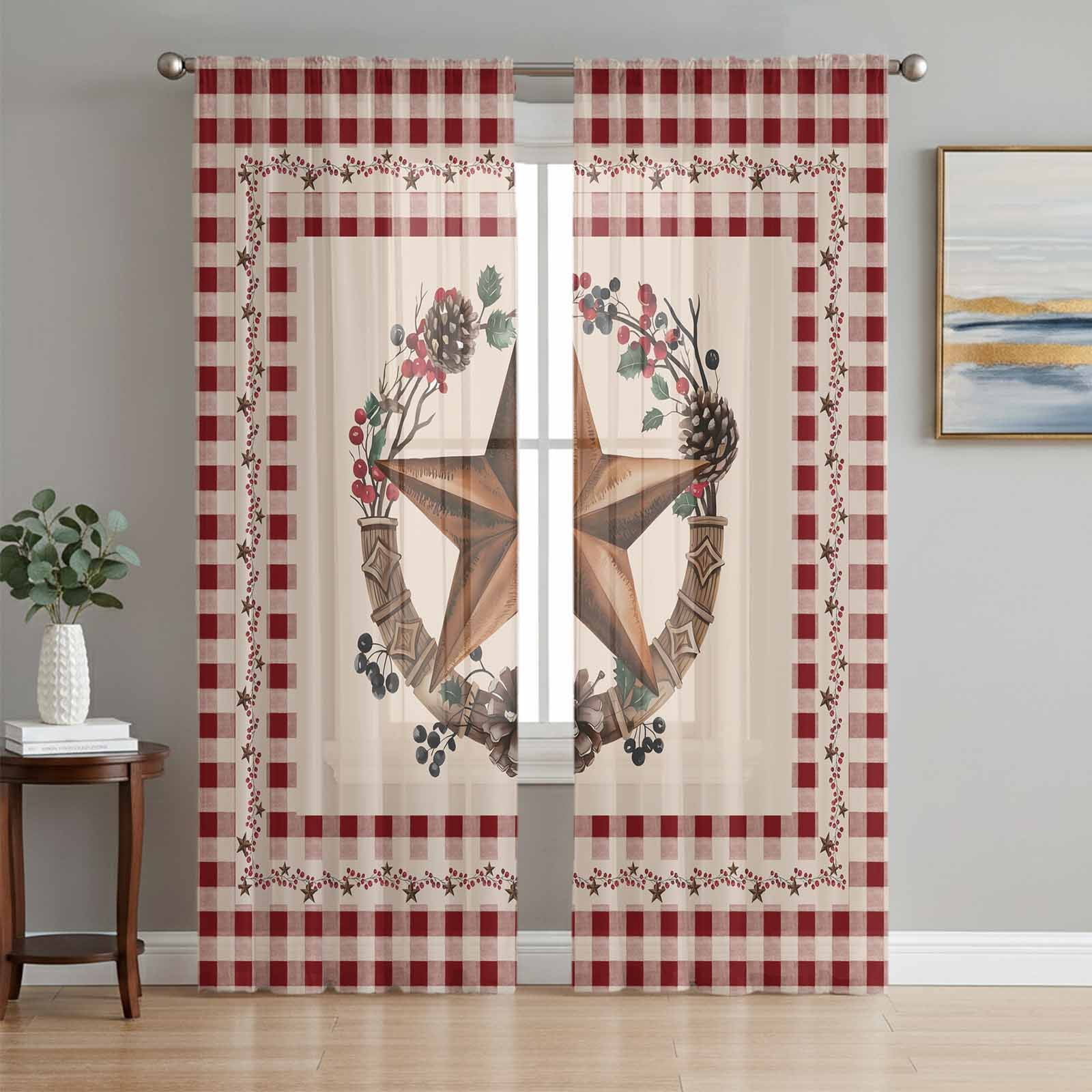 Country Star Plaid Sheer Curtains 63 Inch Length 2 Panels Set, Retro ...