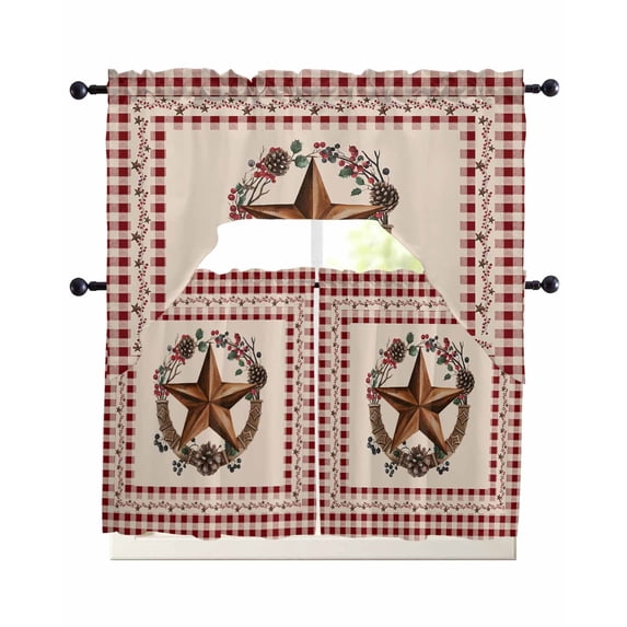 Country Star Plaid Swag Kitchen Curtains Sets for Windows 24 Inch ...