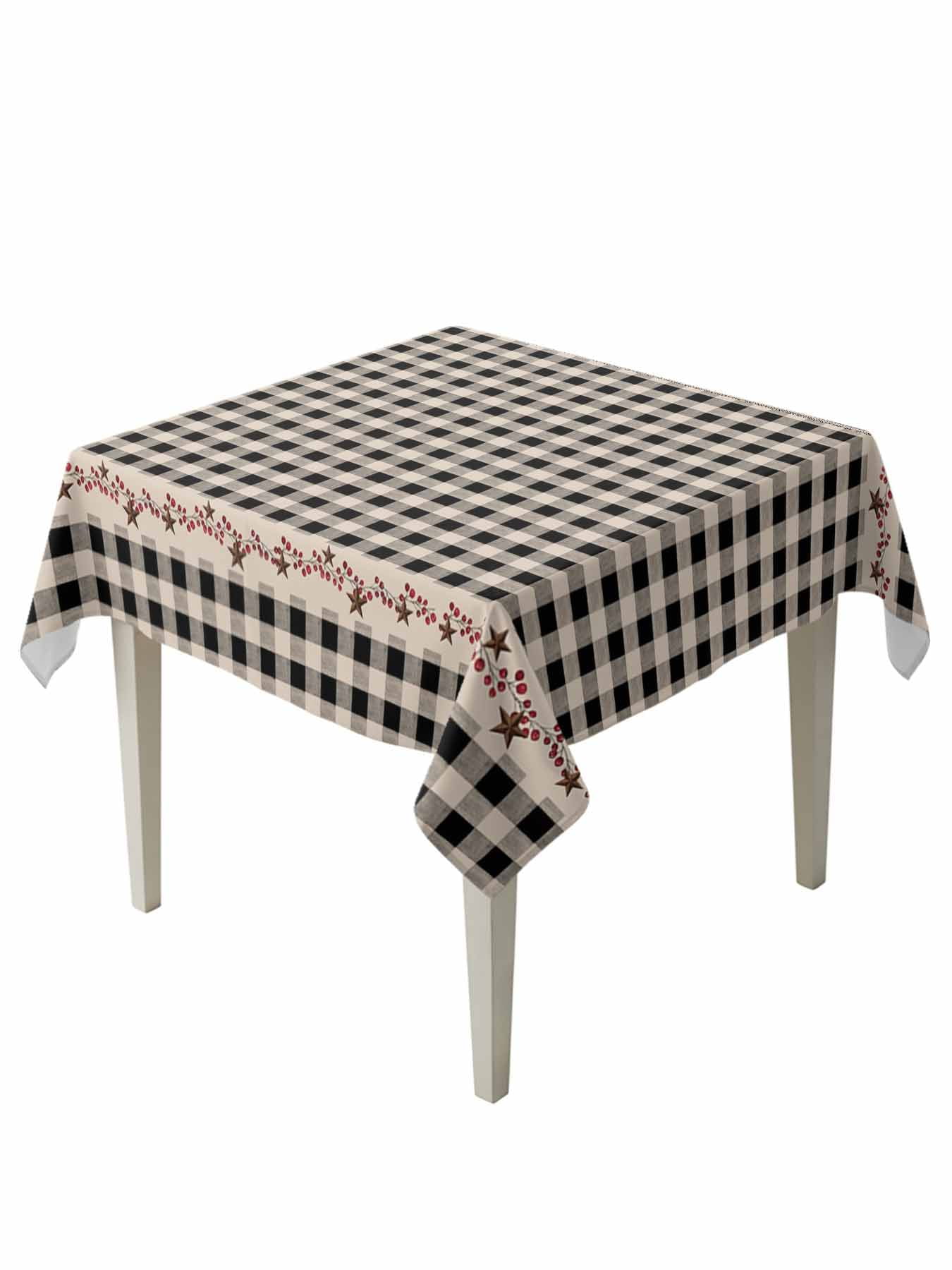 Country Star Plaid Table Cloth, Black Retro American Farm Barn Berry ...