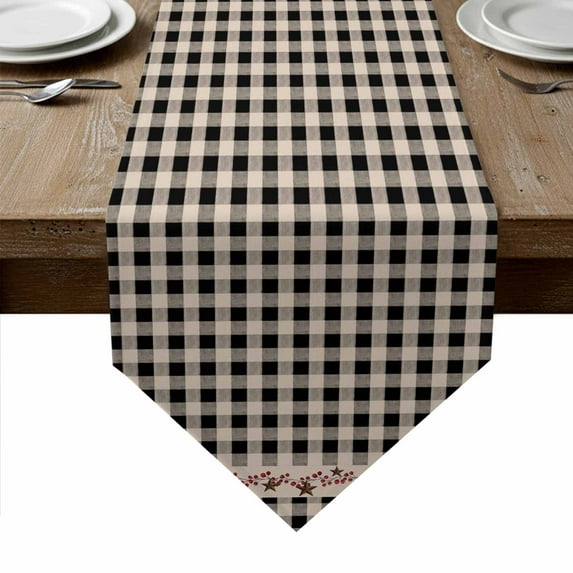 Country Star Plaid Table Runner Linen Burlap Table Runner 70 Inches ...