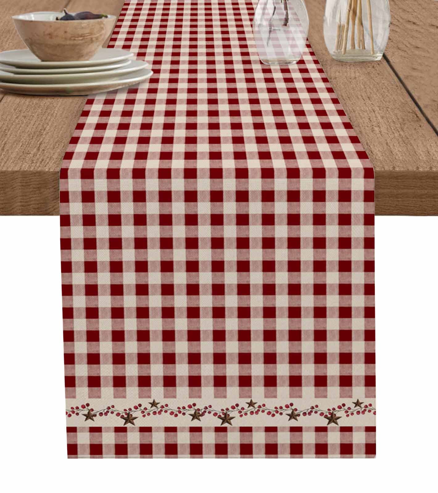 Country Star Plaid Table Runner Retro Red American Farm Barn Berry ...