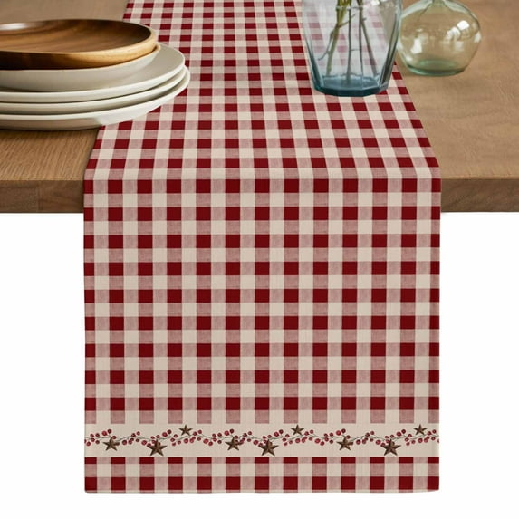 Country Star Plaid Table Runner, Retro Red American Farm Barn Berry ...