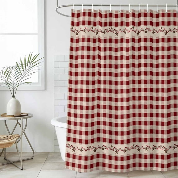 Country Star Plaid Waterproof Fabric Shower Curtain,Retro Red American ...