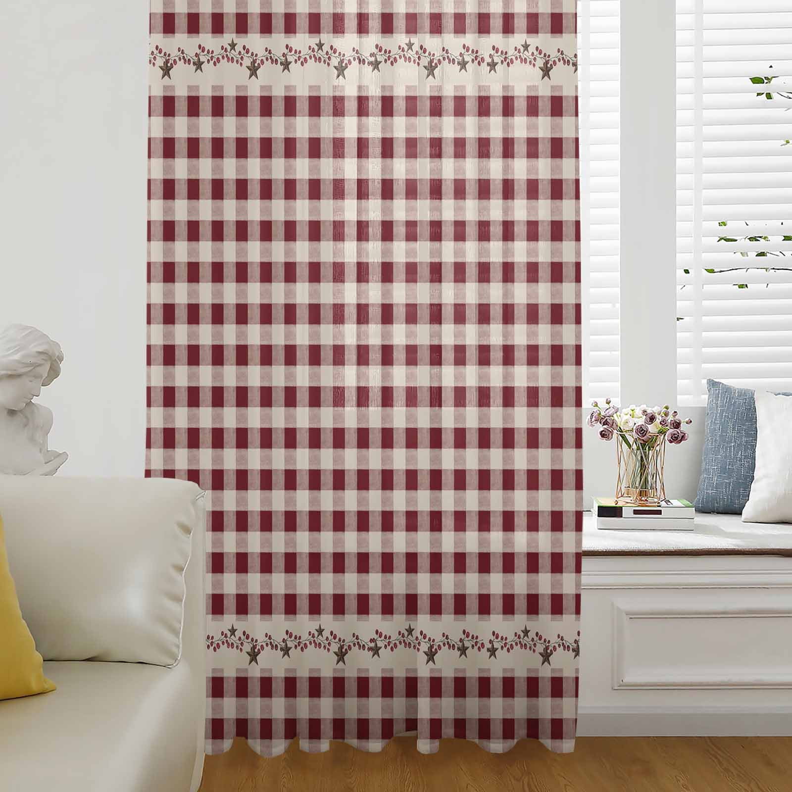 Country Star Plaid Window Curtain 96 Inches Long,Retro Red American ...