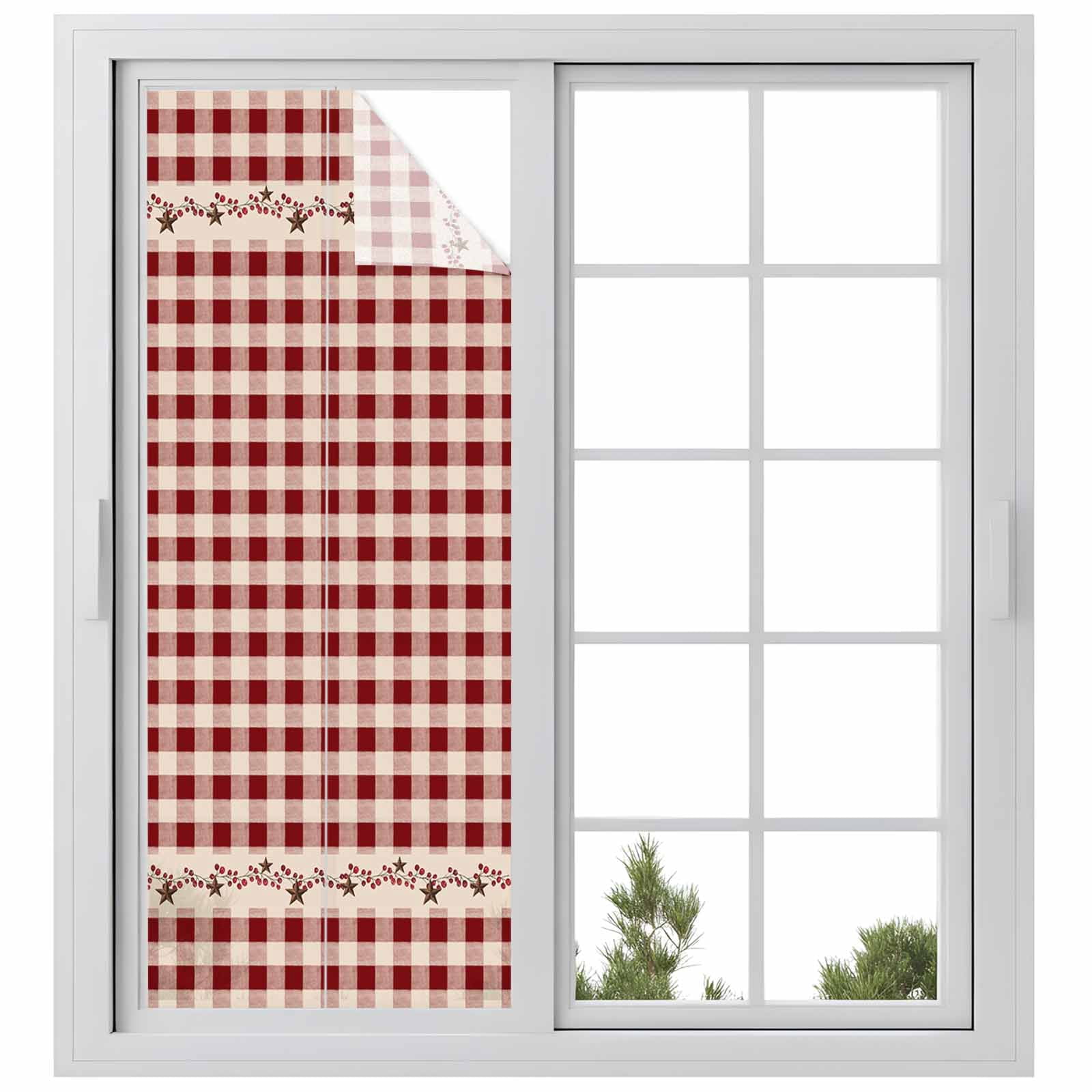 Country Star Plaid Window Privacy Film, Retro Red American Farm Barn ...