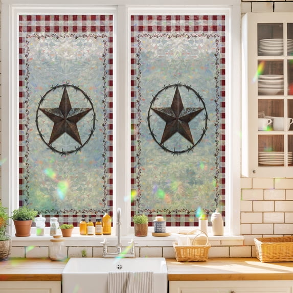 Country Star Red Plaid Window Privacy Film,Decorative Windows Static ...