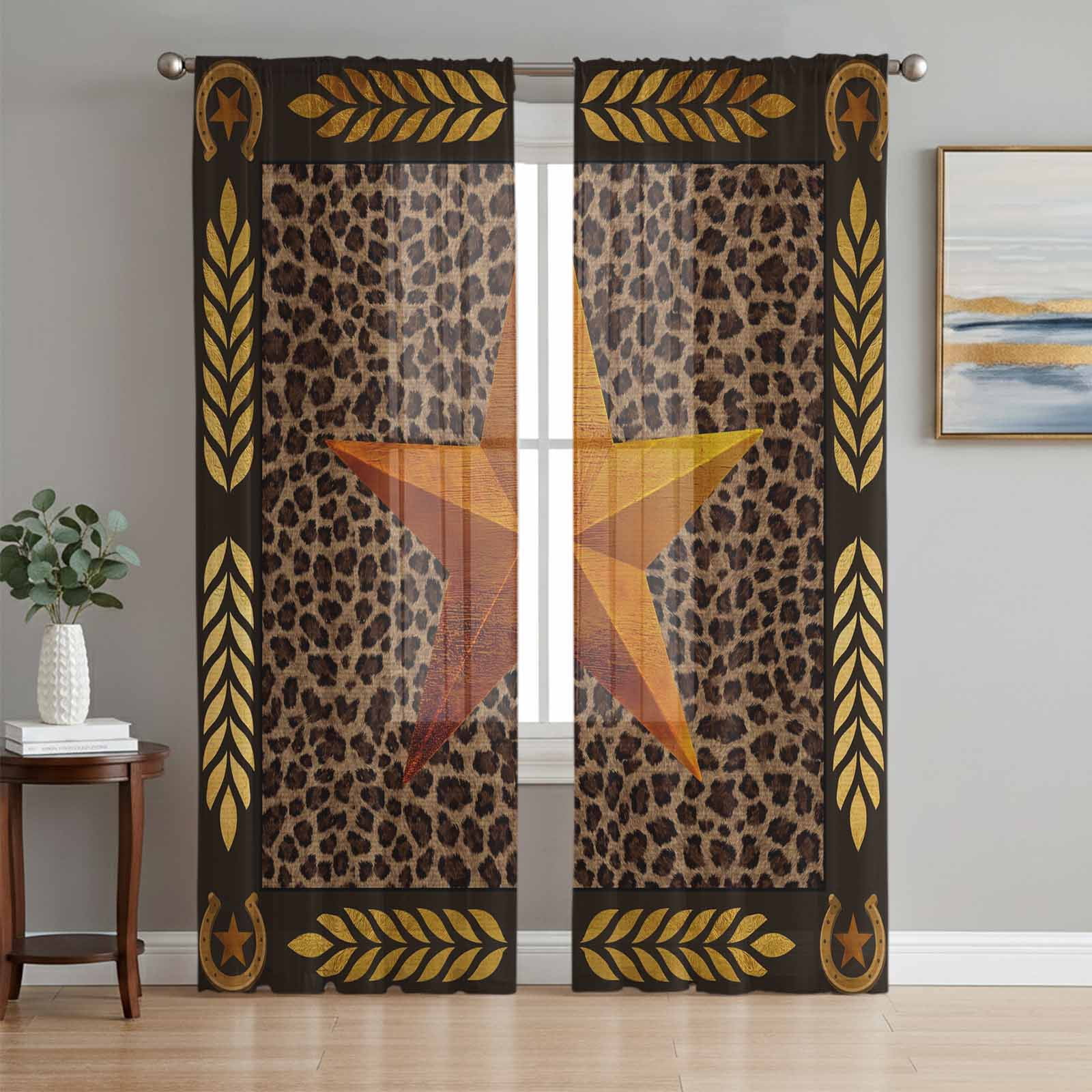Country Star Retro Sheer Curtains for Living Room Bedroom Dark Brown ...