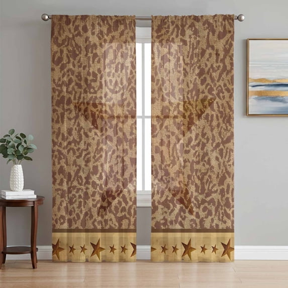 Country Star Retro Sheer Curtains for Living Room Bedroom Vintage Brown ...