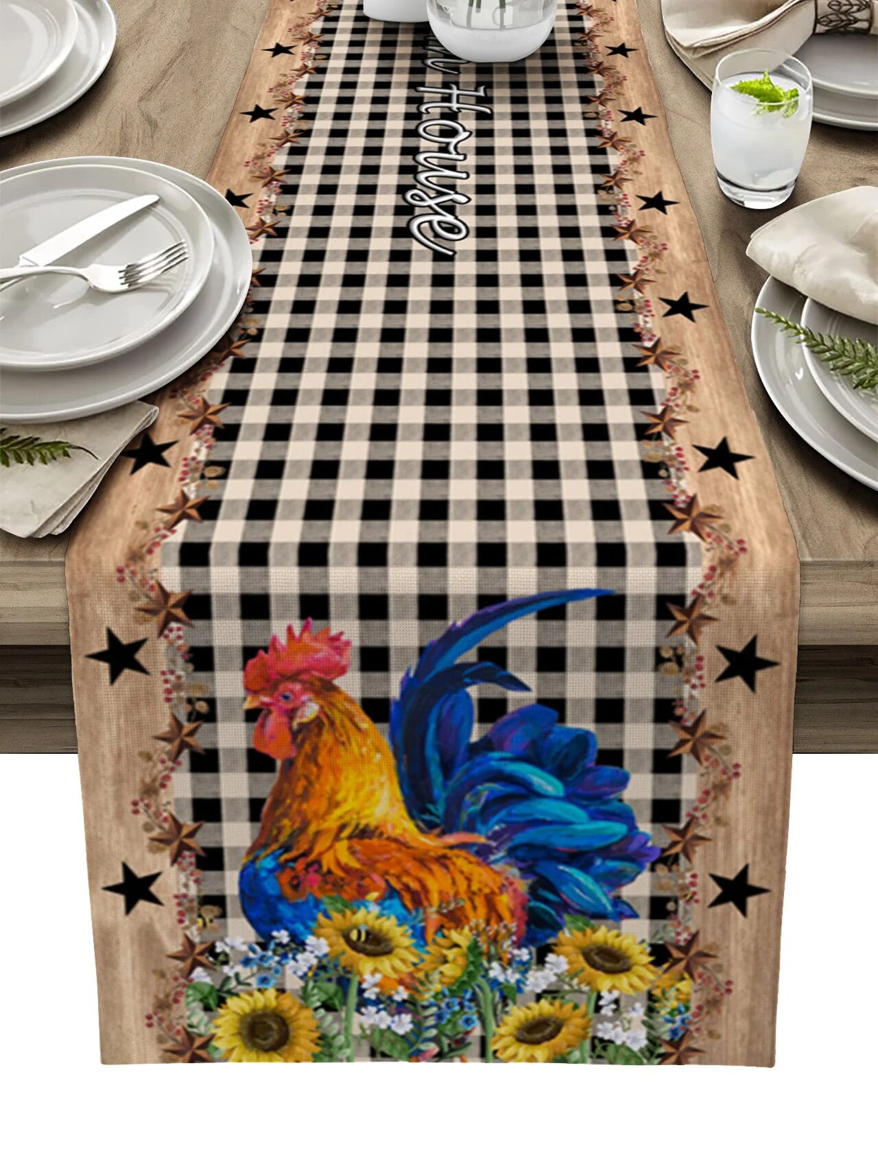 Country Star Retro Wood Grain Table Runner Home Dining Table Decor ...