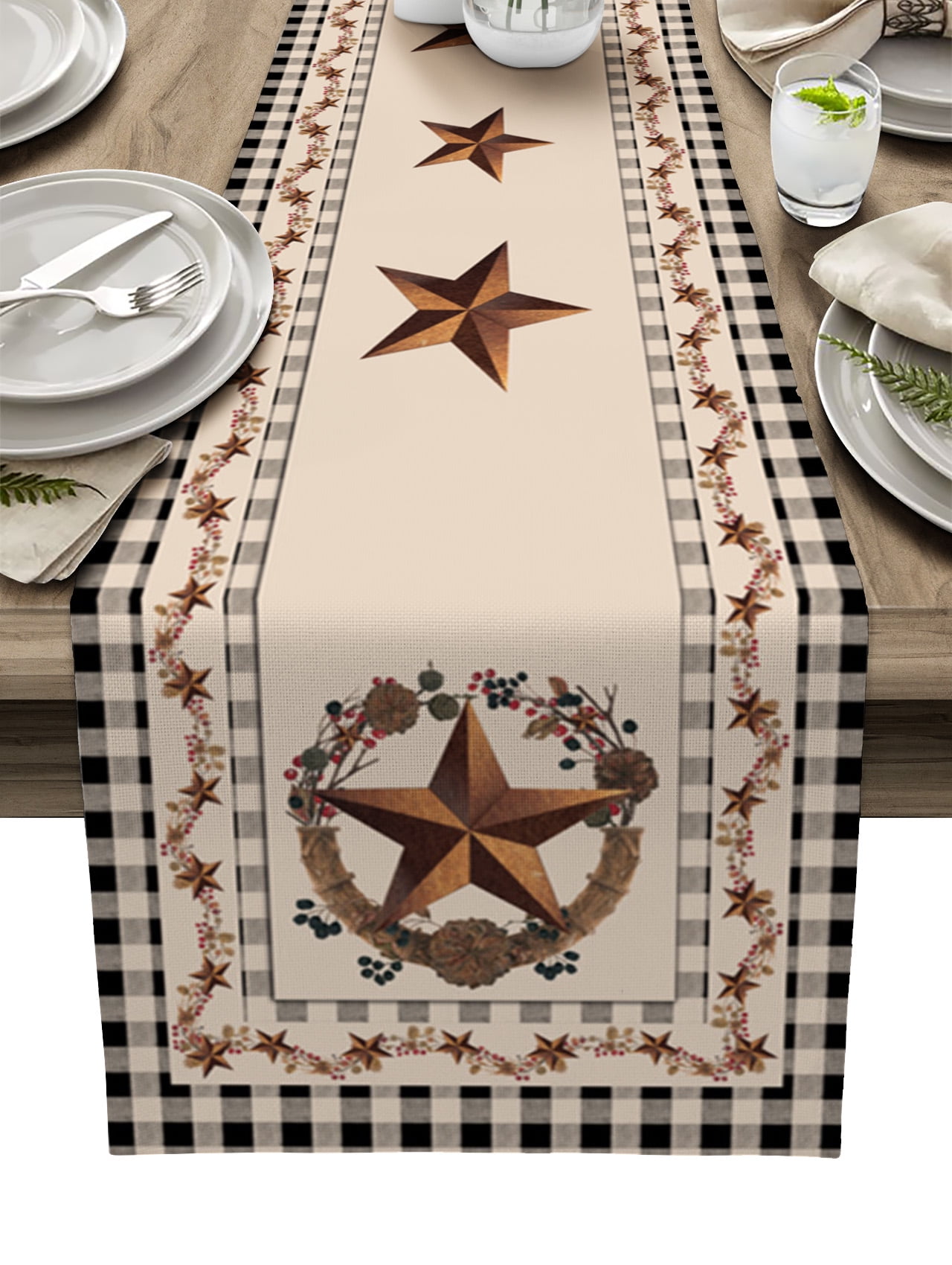 Country Star Retro Wood Grain Table Runner Home Dining Table r Placemat ...
