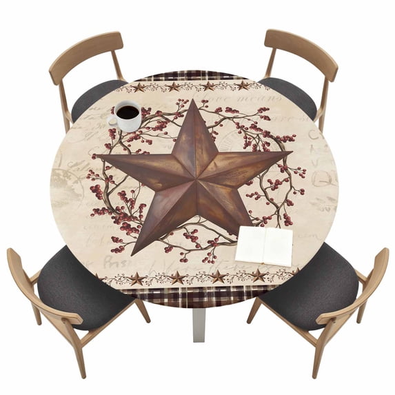 Country Star Round Fitted Tablecloth with Elastic Edge Rust Yellow ...