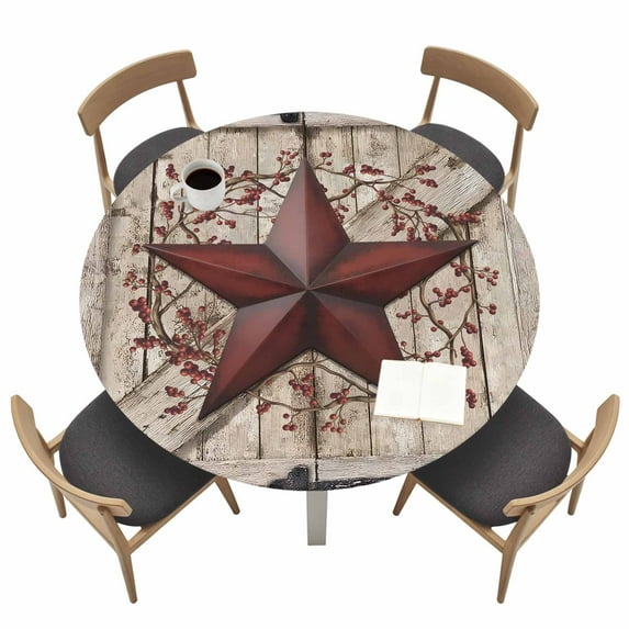 Country Star Round Fitted Tablecloth with Elastic Edge Vintage Dark ...