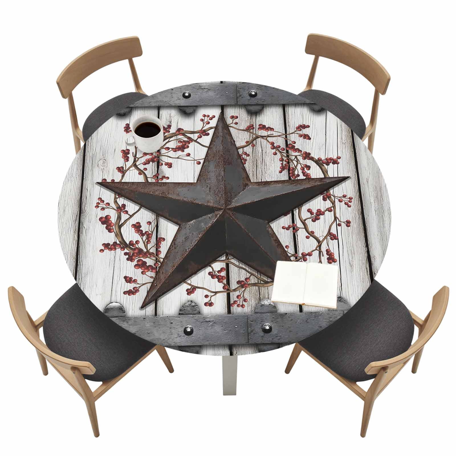 Country Star Round Fitted Tablecloth with Elastic Edge Vintage Rust ...