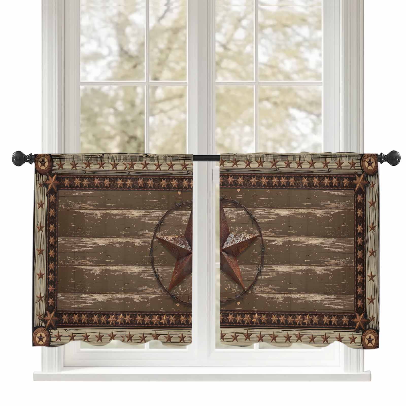 Country Star Sheer Curtains 45 inches Long, Farmhouse Texas Star Retro ...