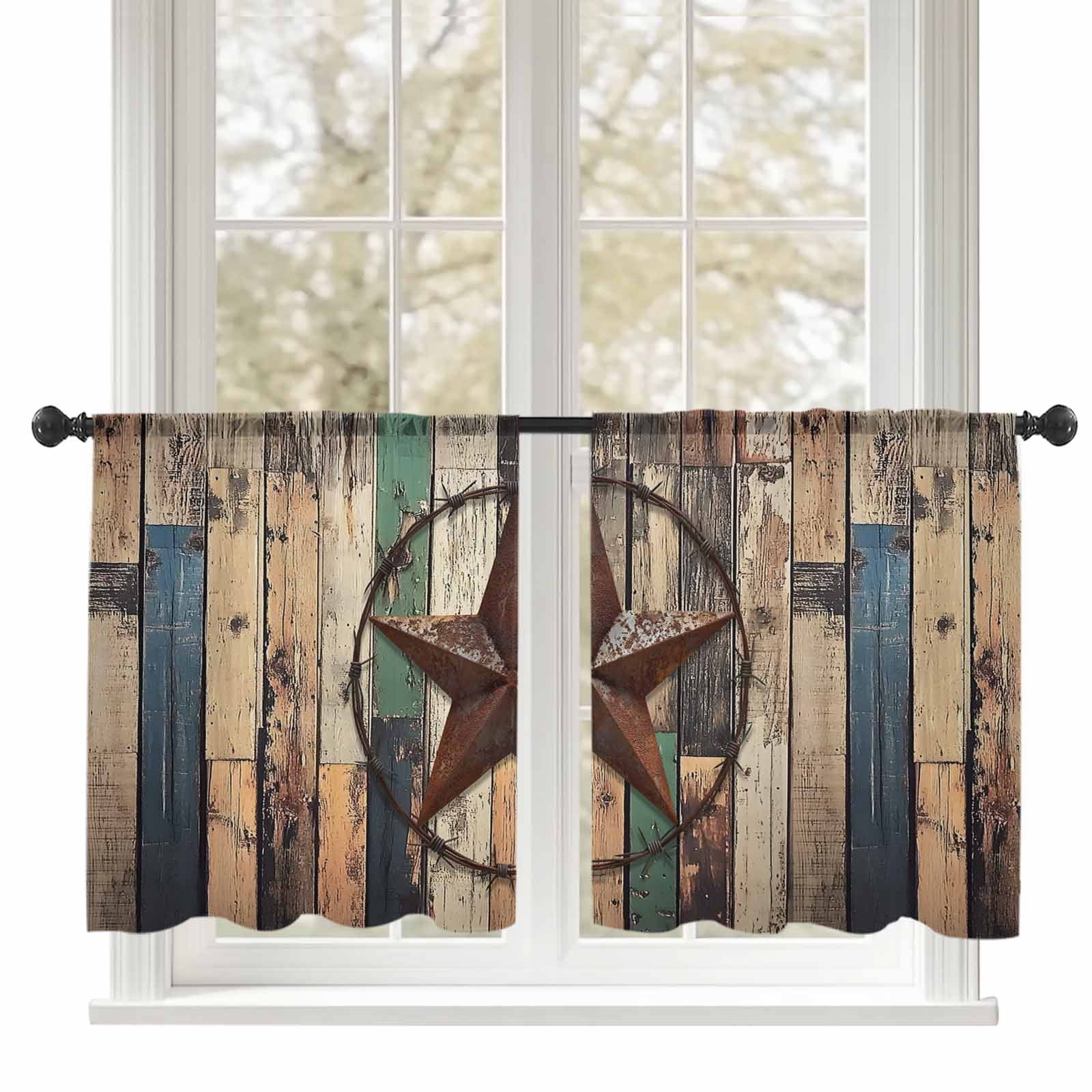 Country Star Sheer Curtains 54 inches Long, Farmhouse Texas Star Shabby ...