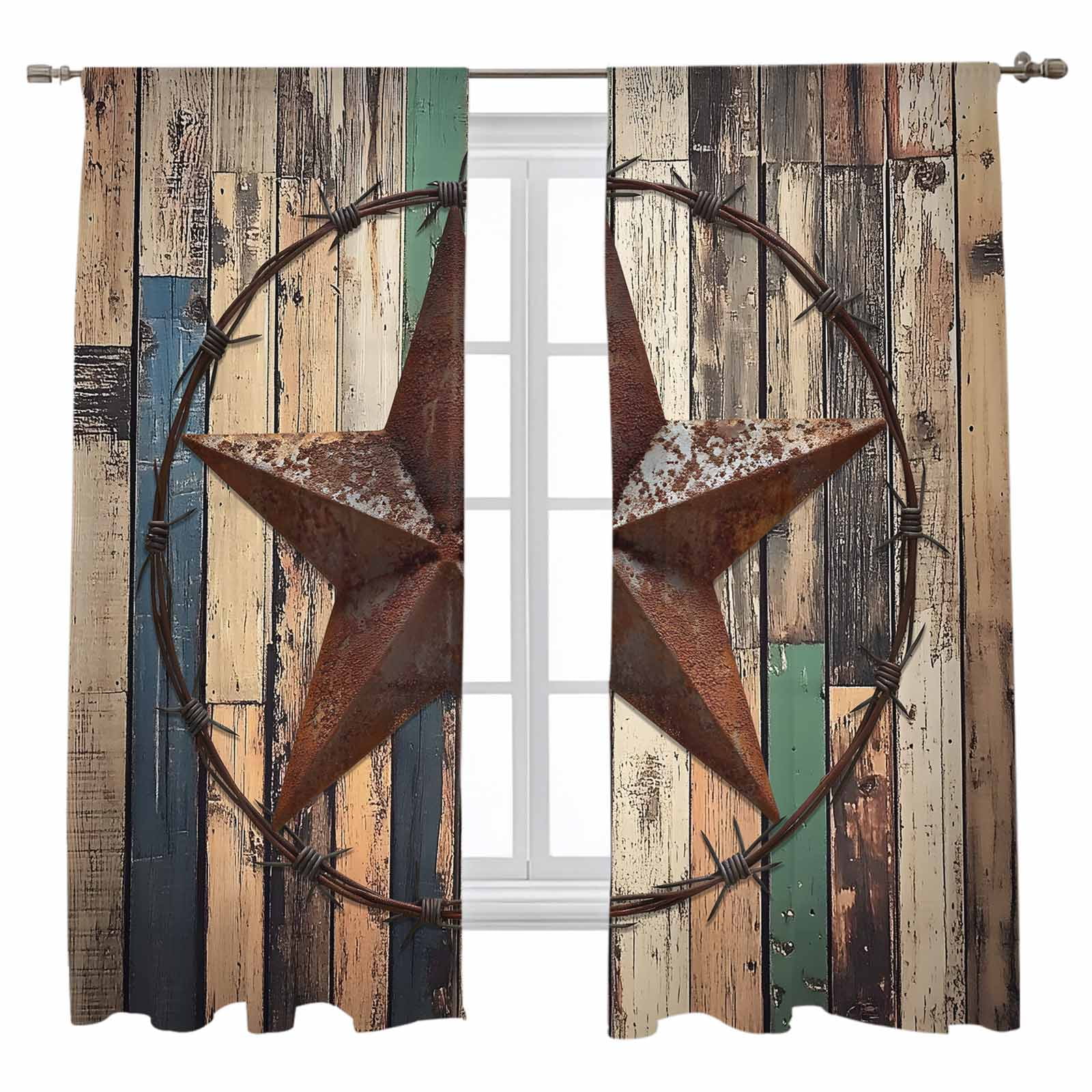 Country Star Sheer Curtains 63 inches Long, Farmhouse Texas Star Shabby ...