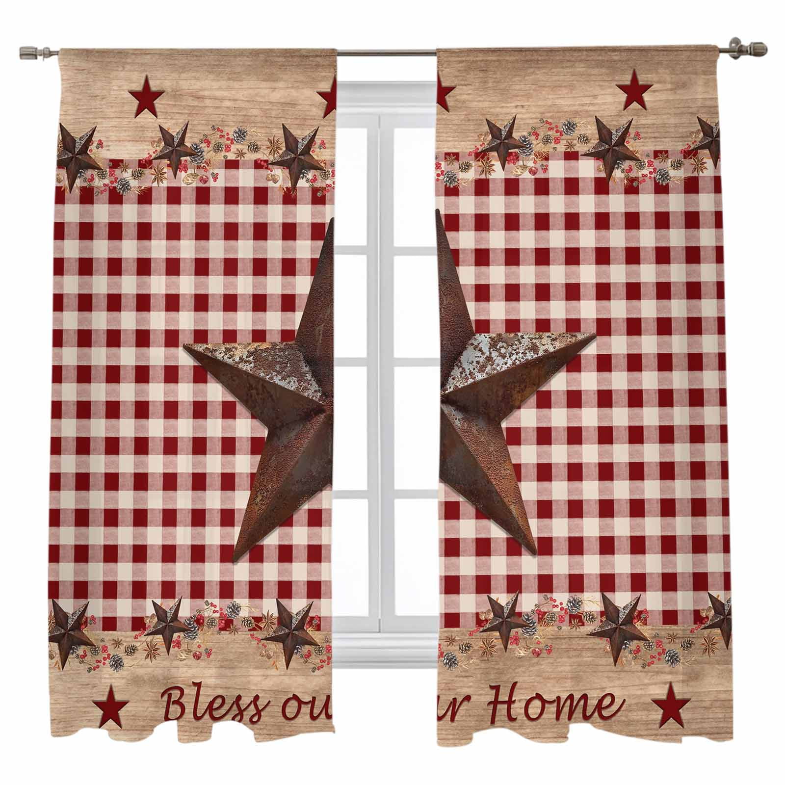 Country Star Sheer Curtains 72 inches Long, Farmhouse Texas Star ...
