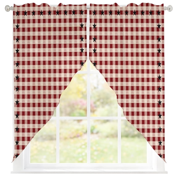 Country Star Sheer Curtains Swag Valances for Windows Berry Red Buffalo ...