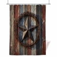 Country Star Shower Curtain, Vintage Farmhouse Star Red Blue Wood Grain ...