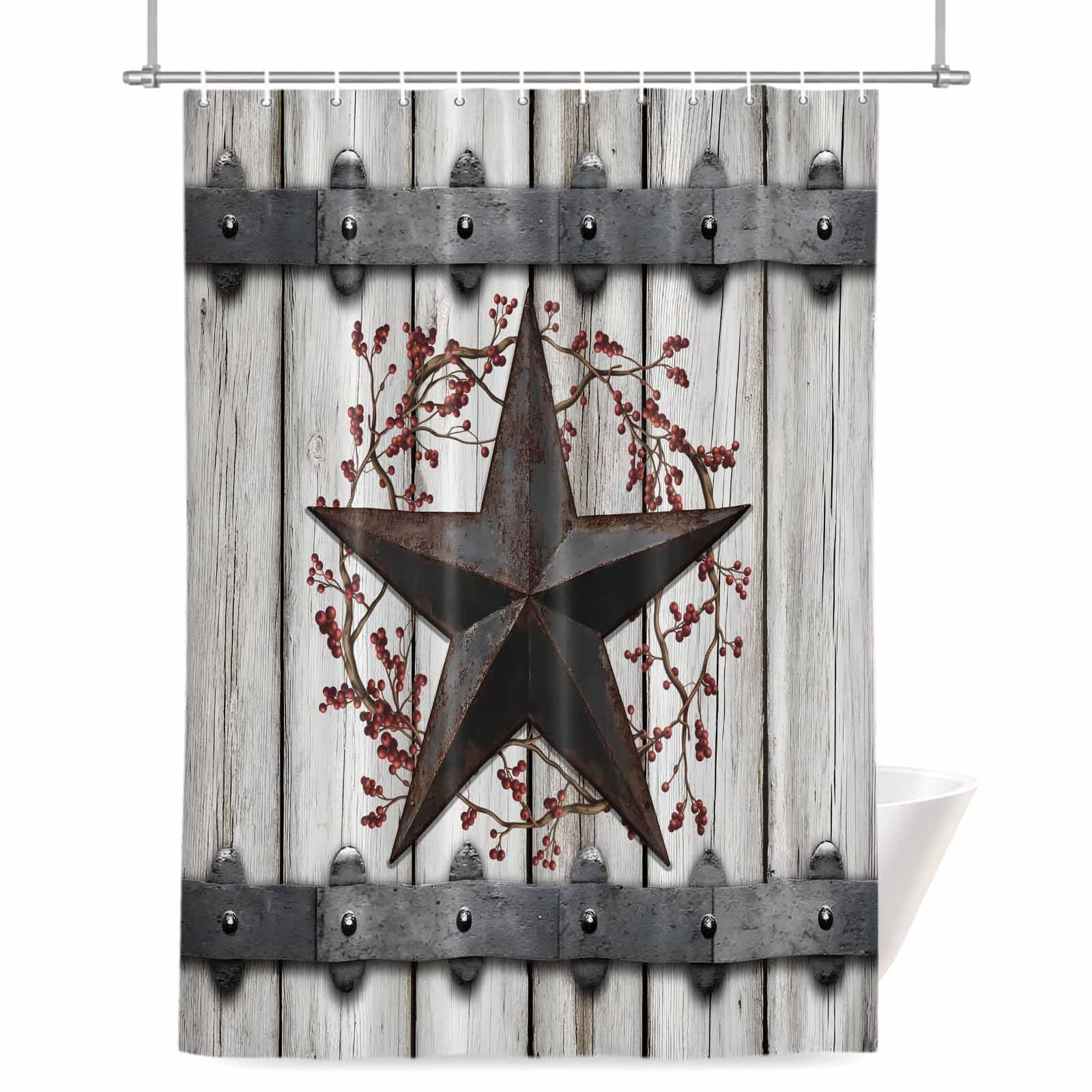 Country Star Shower Curtains for Bathroom, Vintage Rust Grey Star Berry ...