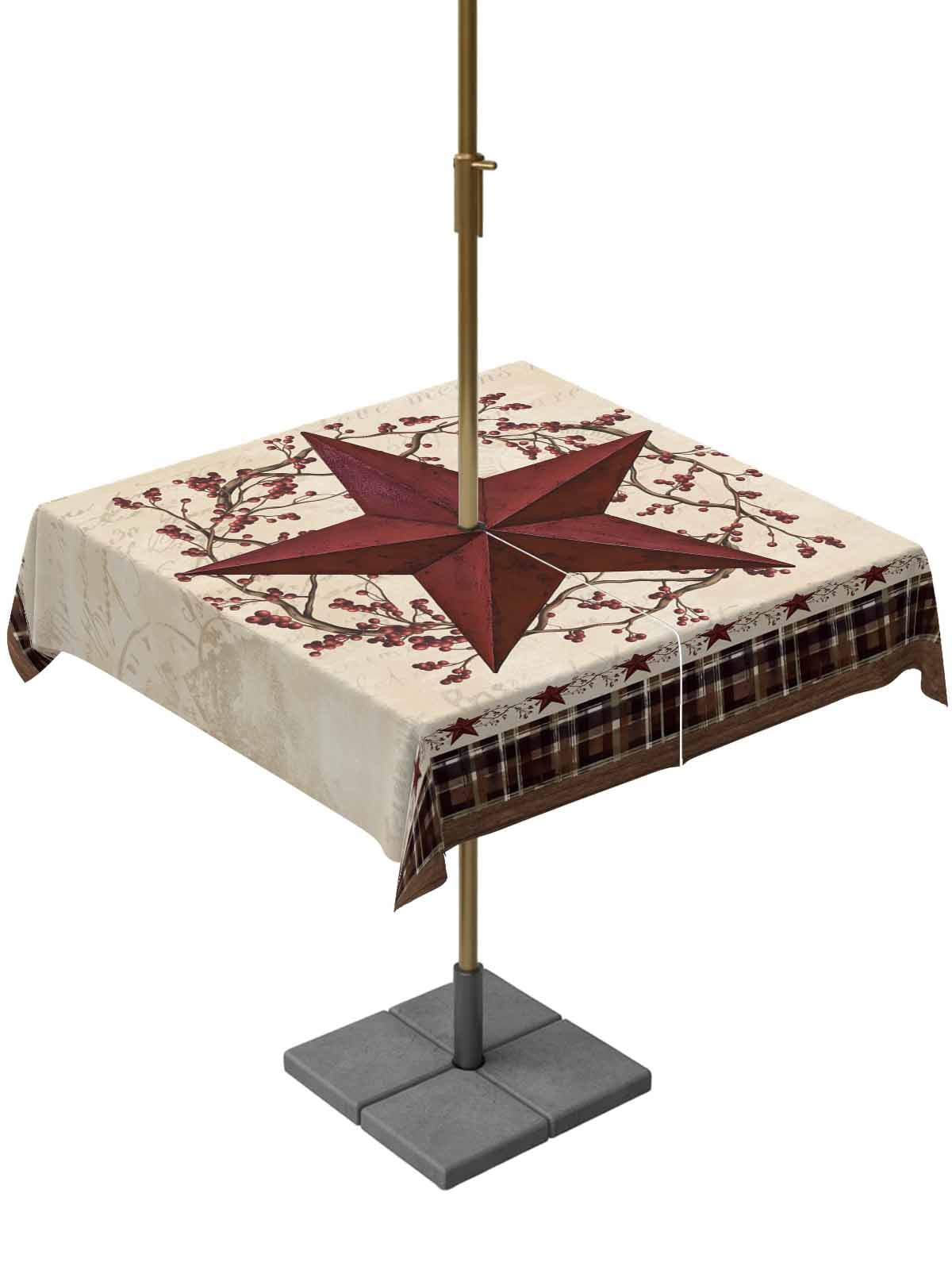 Country Star Square Outdoor Tablecloth with Umbrella Hole Red Stars ...
