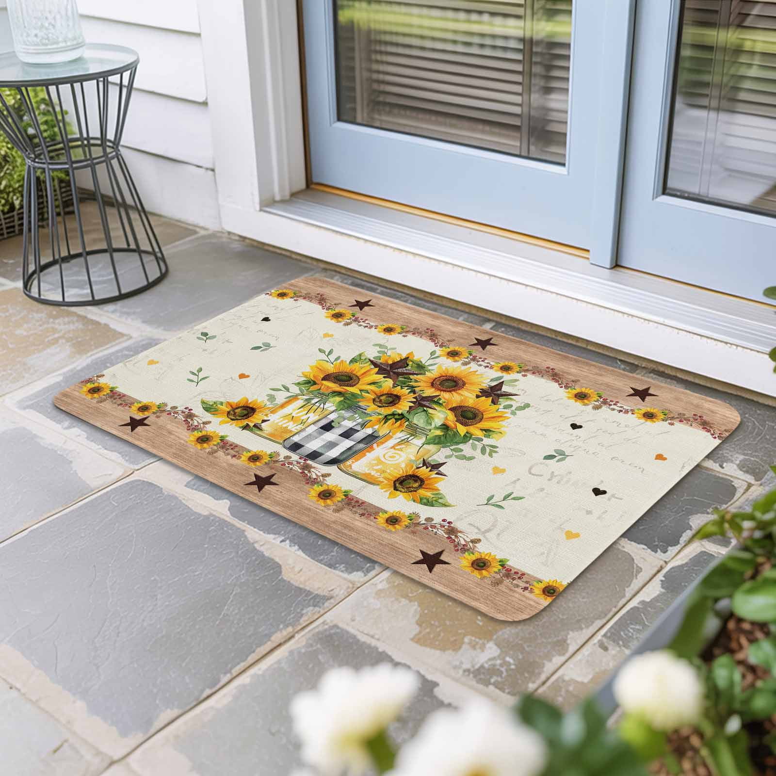 Country Star Sunflower Door Mat Indoor Outdoor, Vintage Farmhouse Brown ...