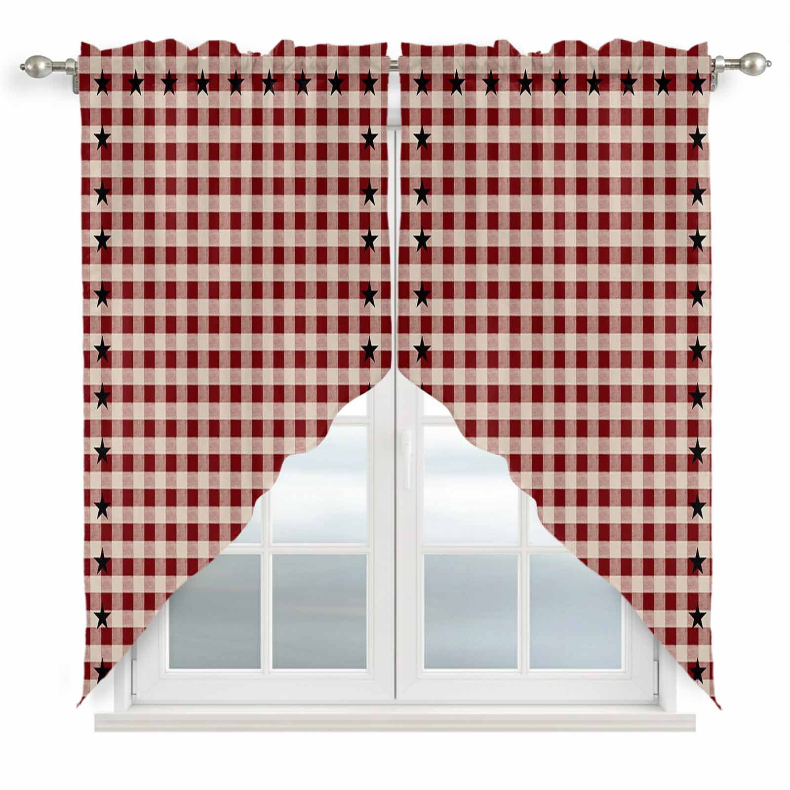 Country Star Swag Curtain Valance for Window 2 Panels Berry Red Buffalo ...