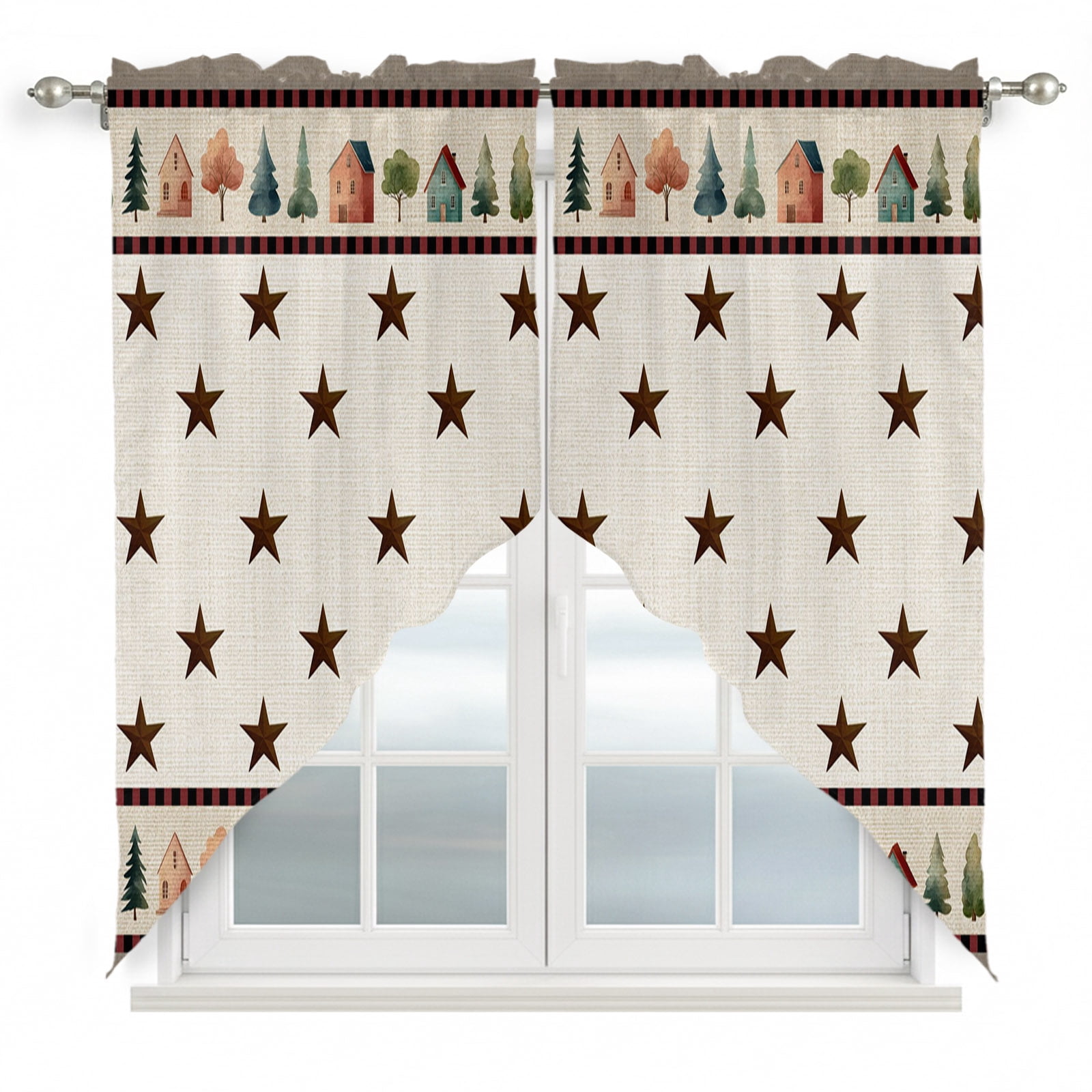 Country Star Swag Curtain Valance for Window 2 Panels Watercolor House ...