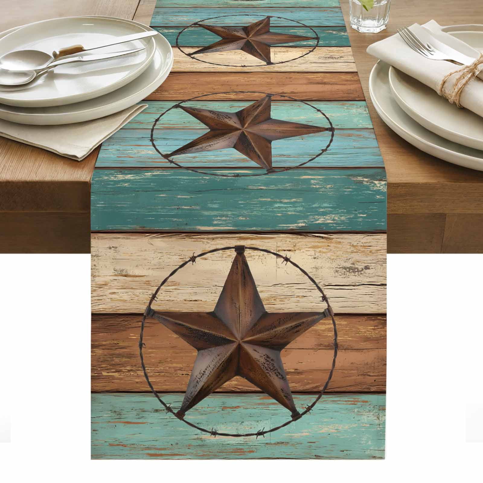 Country Star Table Runner 13 x 108 Inch, Retro Tear Wooden Board ...