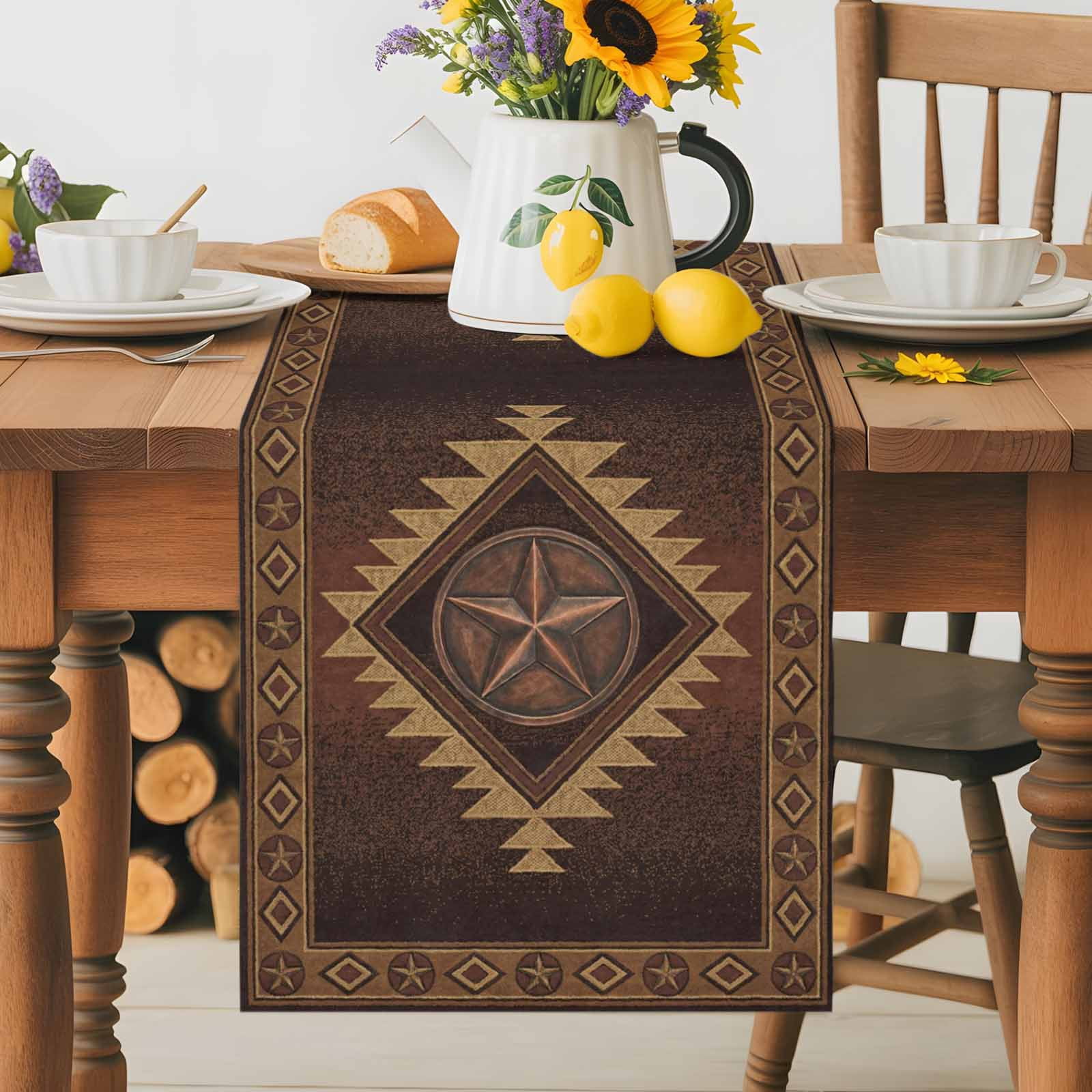 Country Star Table Runner 13x60 Inch Boho Brown Aztec Distressed ...