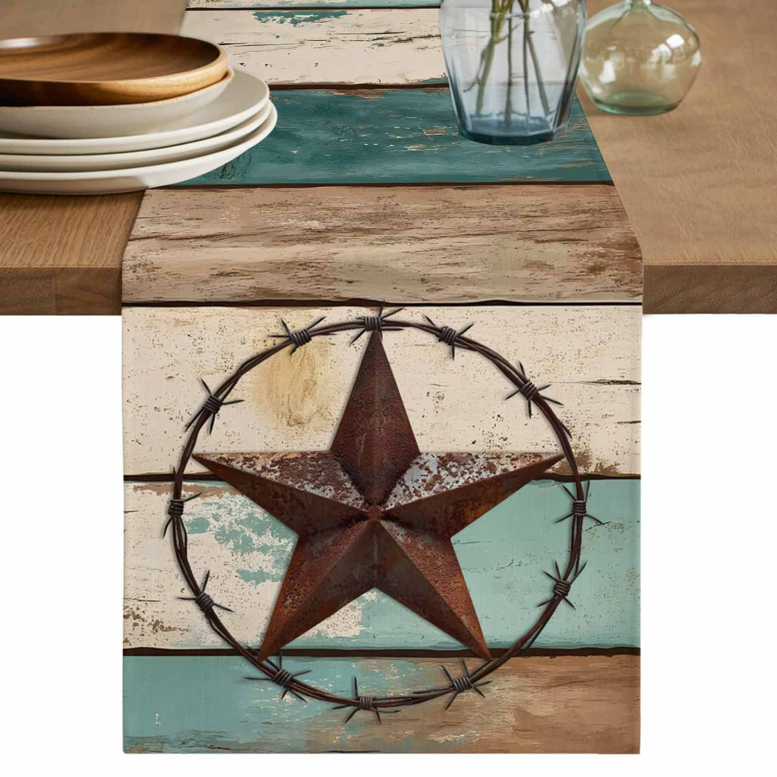 Country Star Table Runner, Texas Star Cotton Linen Kitchen Table ...