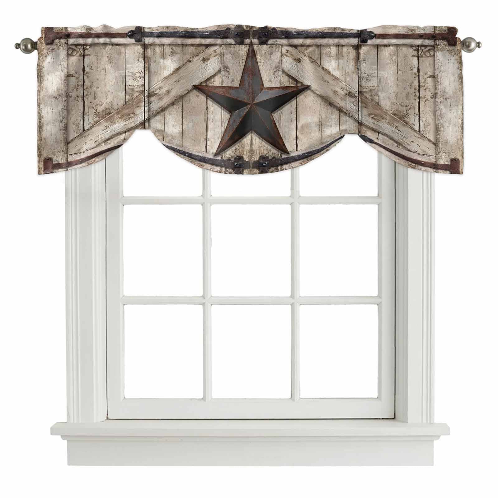 Country Star Tie Up Valance Curtains Retro Rust Grey Blue Star Beige ...