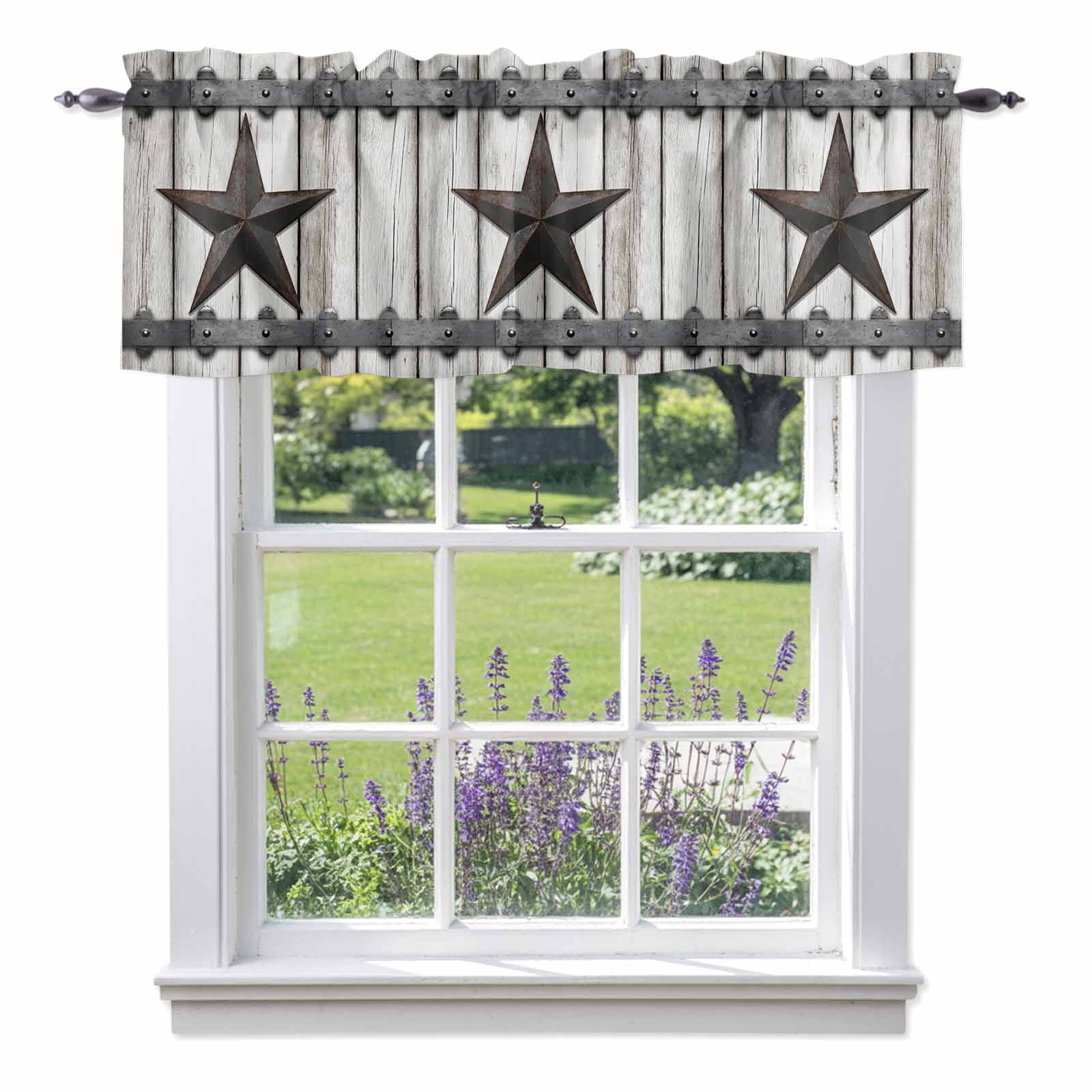 Country Star Valance Curtain for Windows Vintage Rust Grey Star Rivet ...