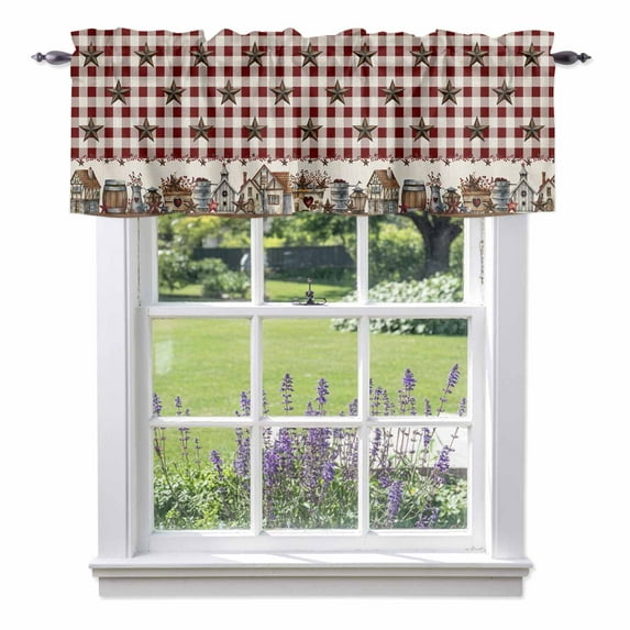 Country Star Valances for Windows, Barn Bucket Farmhouse Red Buffalo ...