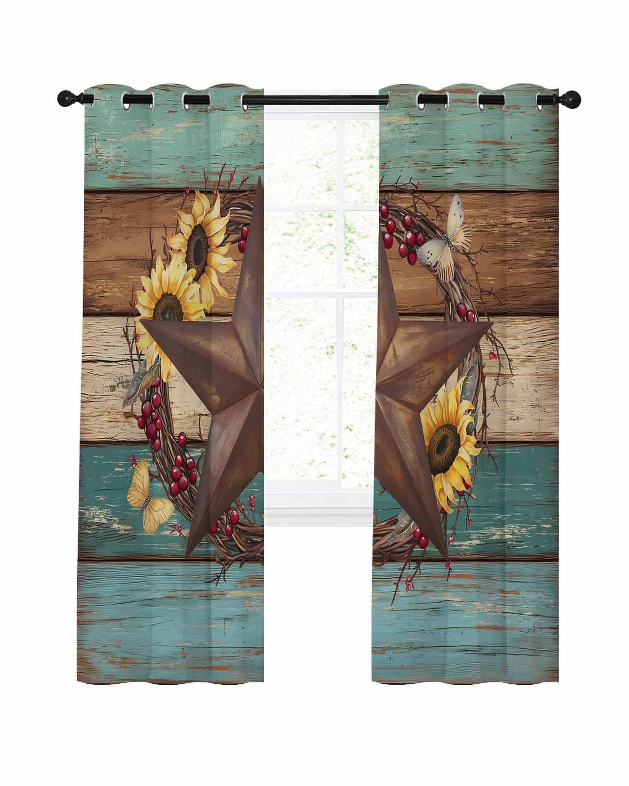 Country Star Vintage Blackout Curtains, Light Blocking Print Window ...