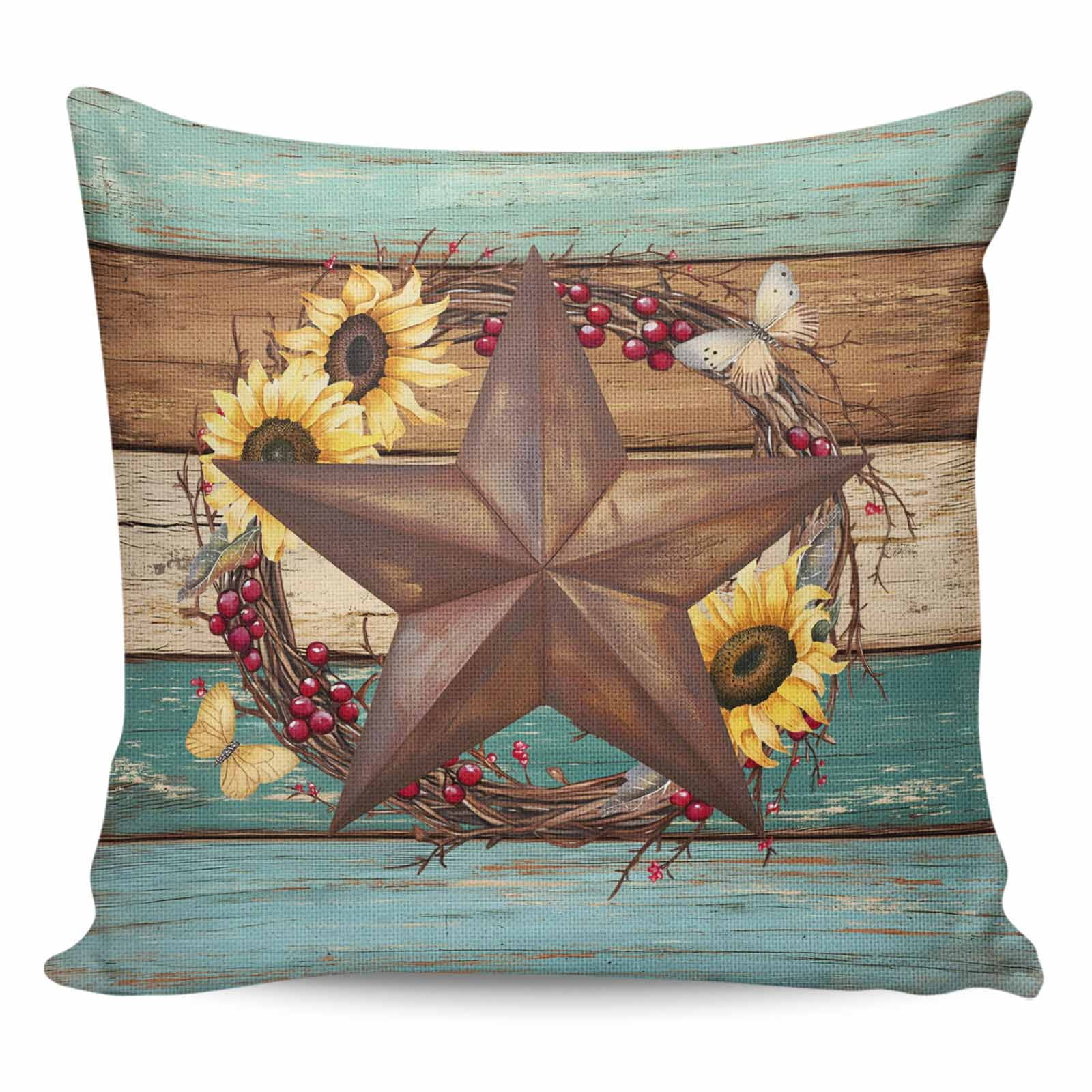 Country Star Vintage Pillow Covers 16x16 Inch Decorative Throw Pillow ...