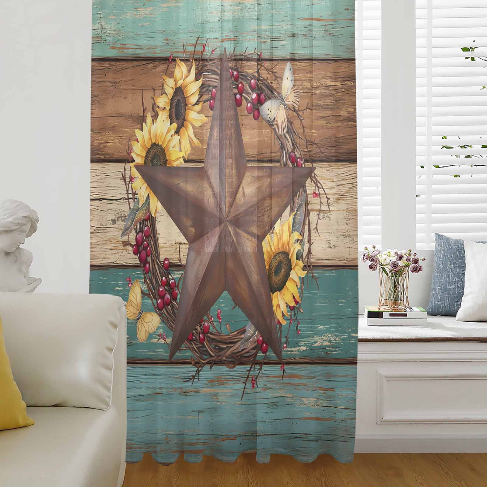 Country Star Vintage Semi Sheer Curtains Drapes for Living Room,Bedroom ...