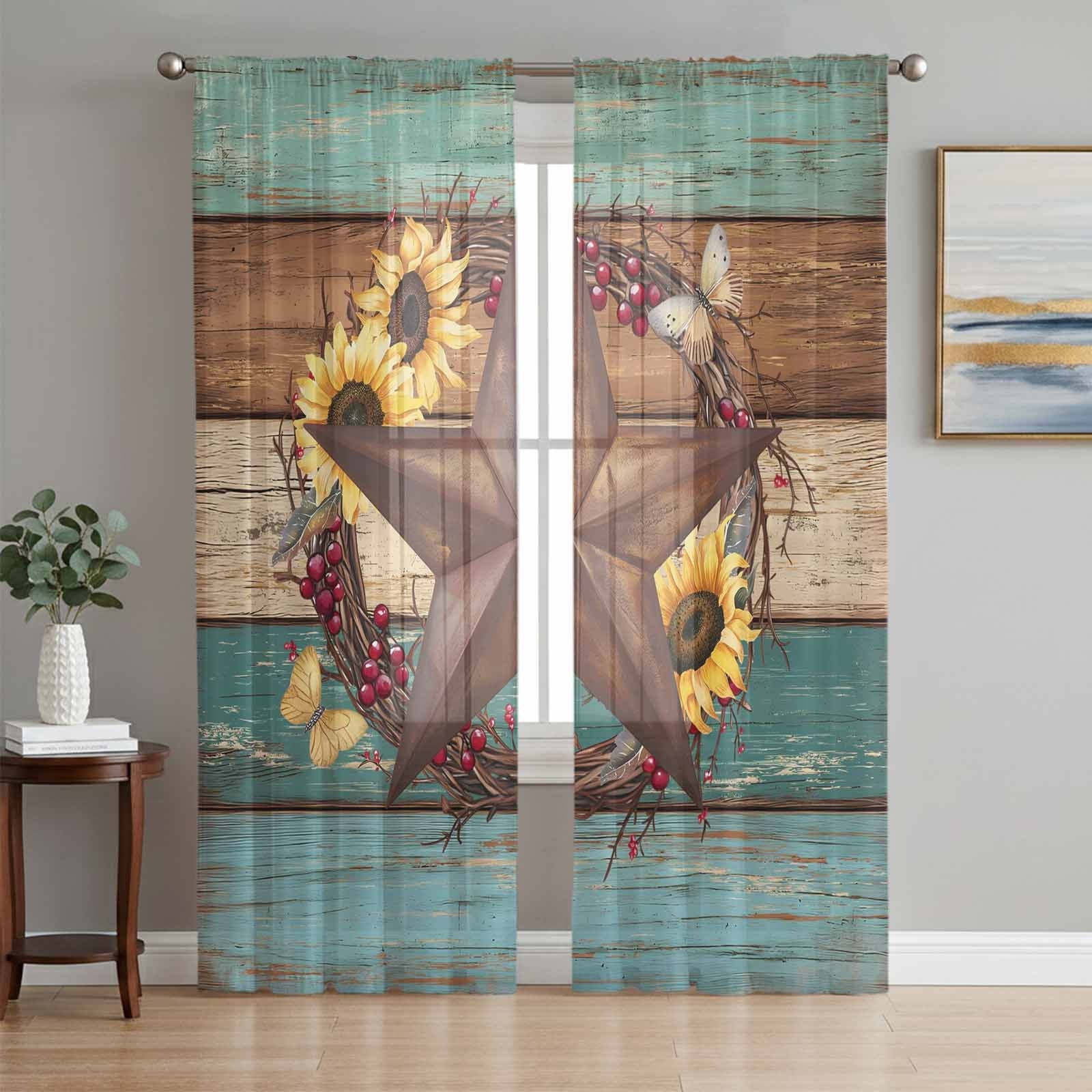 Country Star Vintage Sheer Curtains 84 Inch Length 2 Panels Set ...