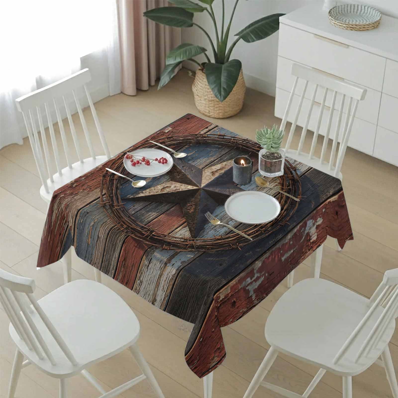 Country Star Vintage Wooden Table Cloth 54x54in, Waterproof Square ...